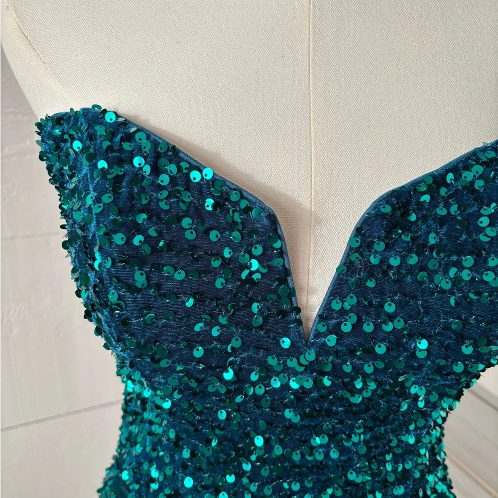 Alyce Paris | Dresses | Alyce Paris Teal Sequin Strapless Prom Dress ...